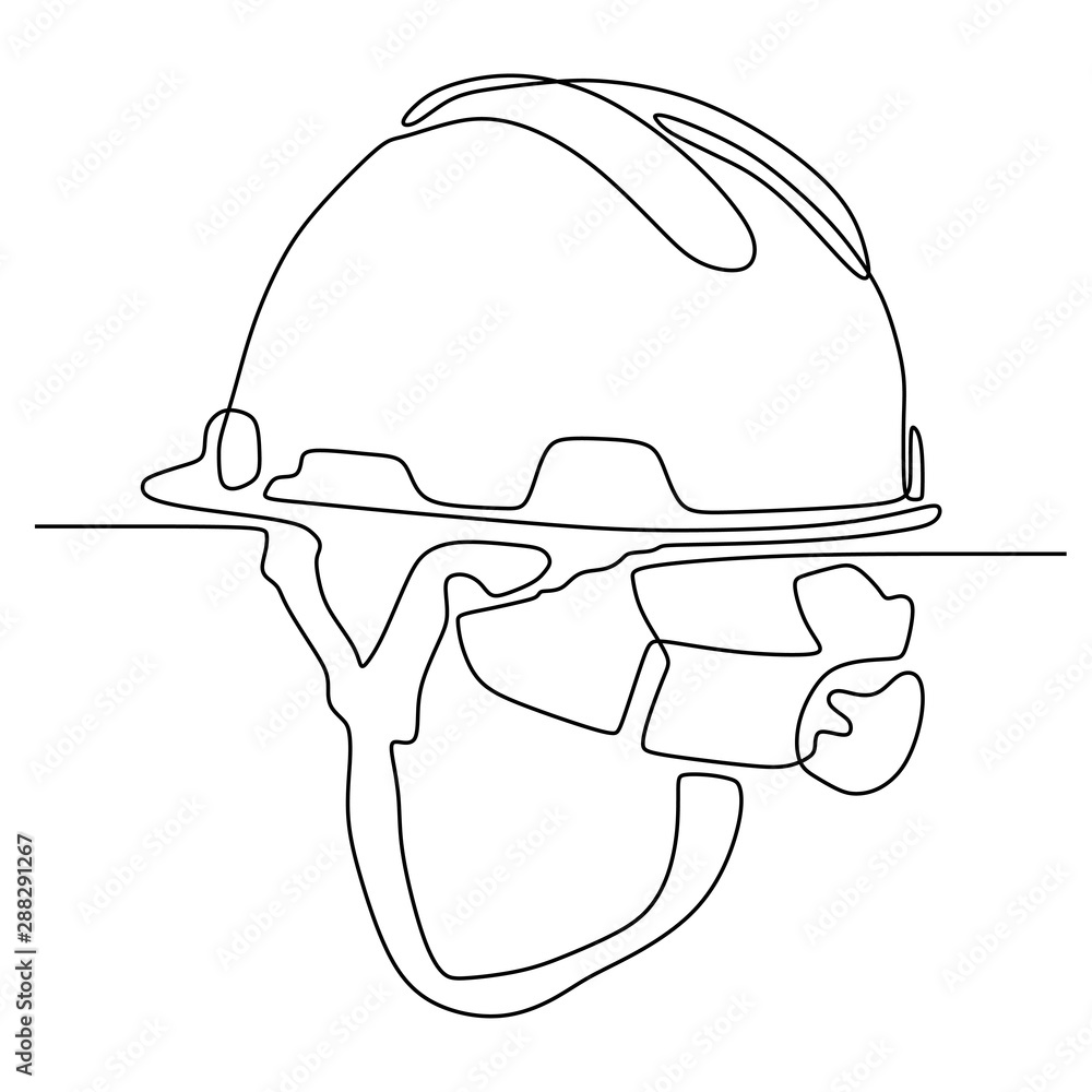 continuous one line drawing of safety helmet for industrial company ...