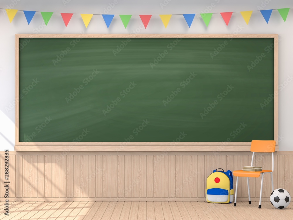 Back to school concept with empty blackboard 3d render,The classroom ...