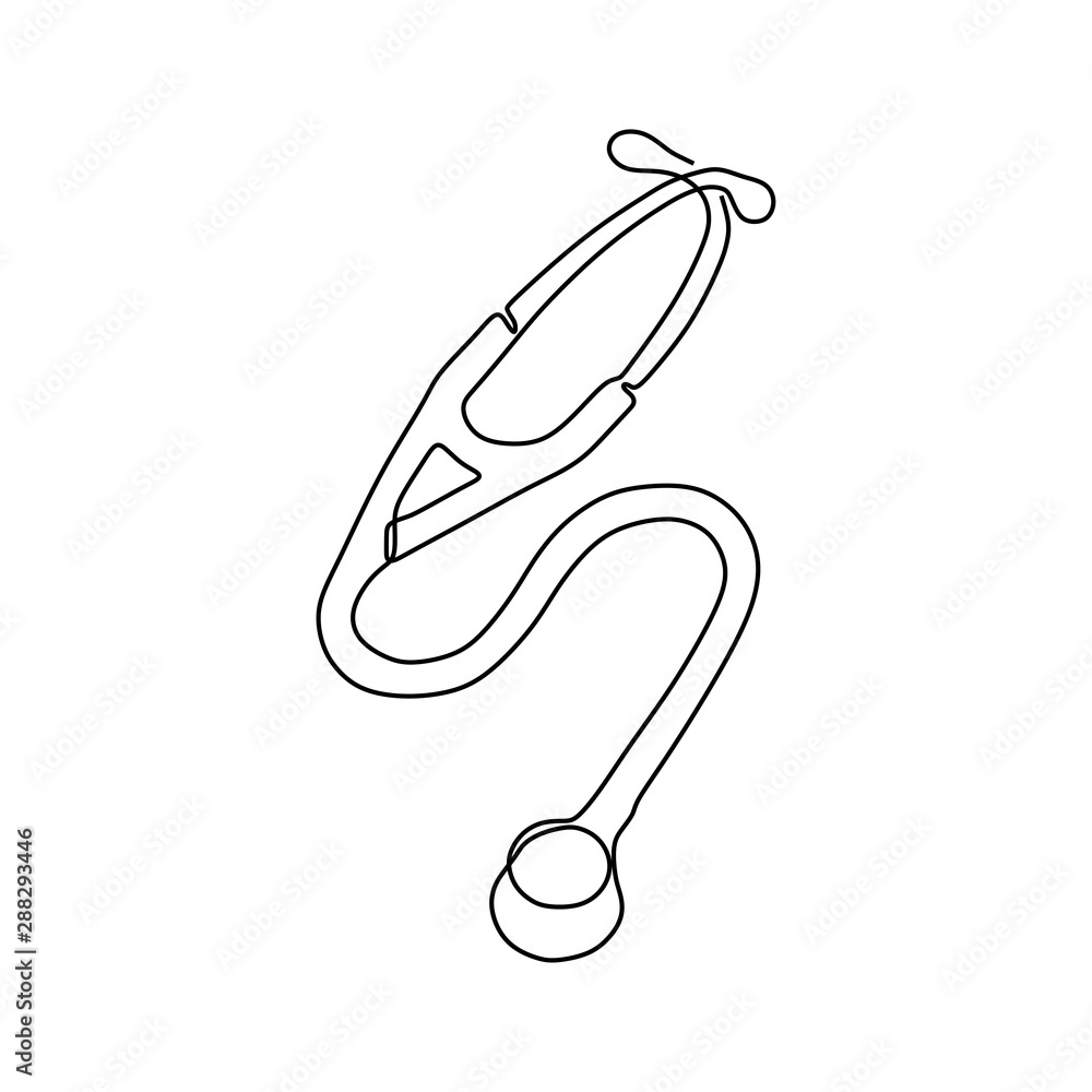Continuous one line drawing stethoscope medical theme. Isolated on ...