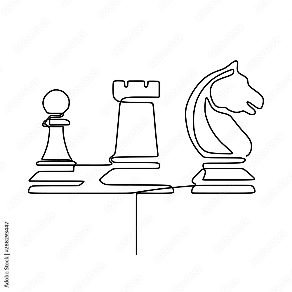 Continuous one line drawing of chess pieces minimalist design isolated ...
