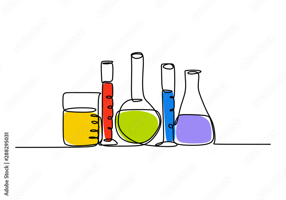 Chemical Science Flask Continuous One Line Drawing Chemistry Glass Tool