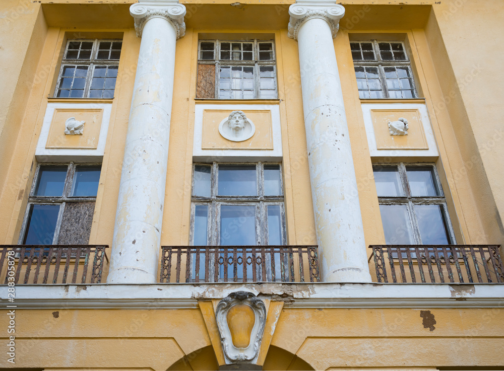 Former historical headquarters barracks, abandoned by the Russian army ...