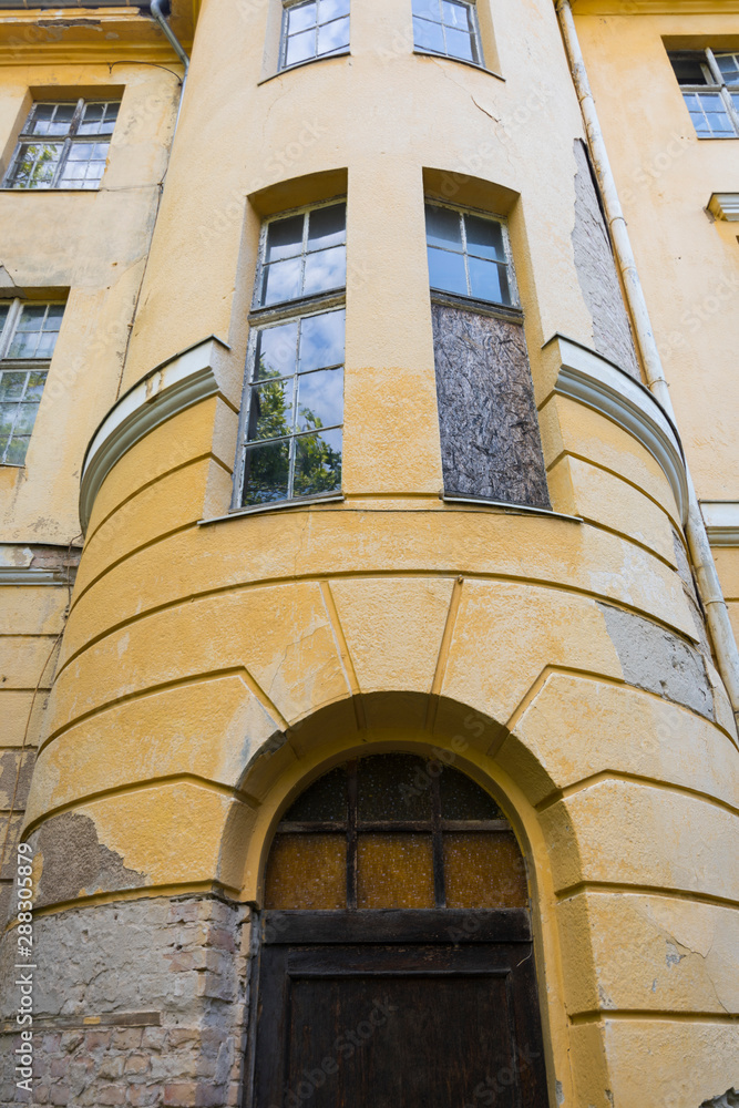 Former historical headquarters barracks, abandoned by the Russian army ...