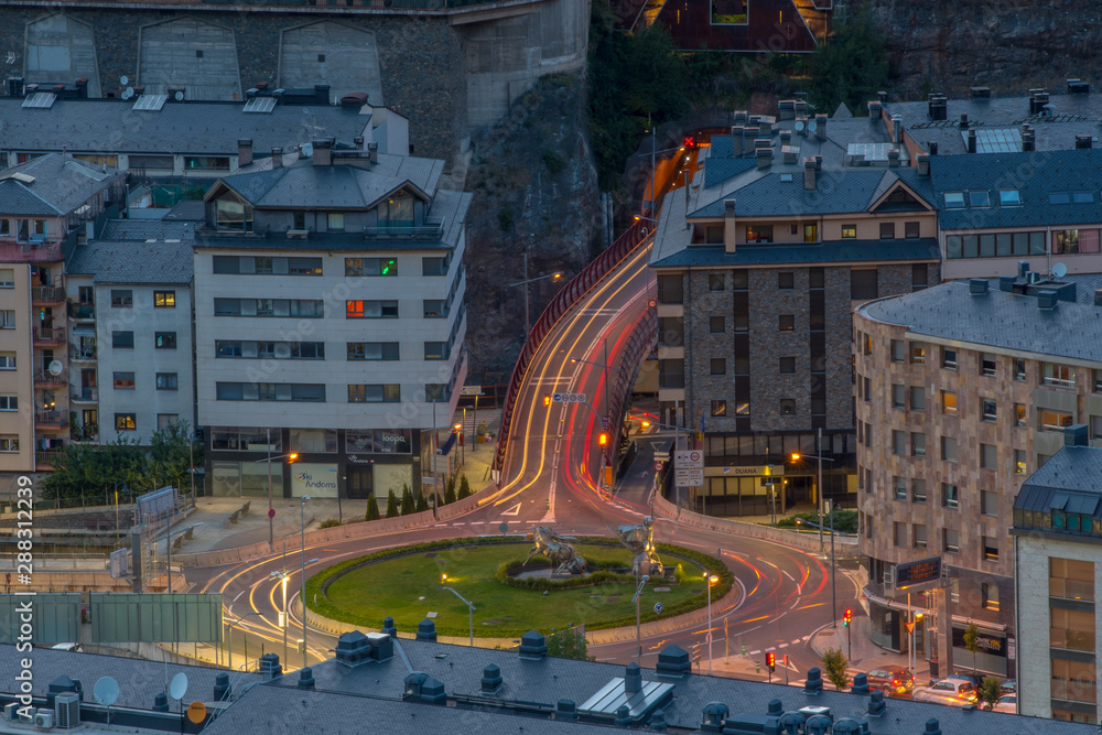 Aerial panoramic cityscape view of Andorra La Vella and Escaldes ...