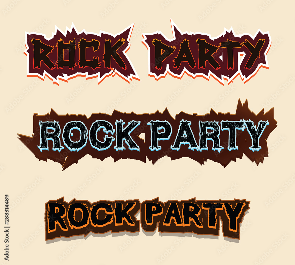 Several variations for signage for rock party. Vector label for design ...