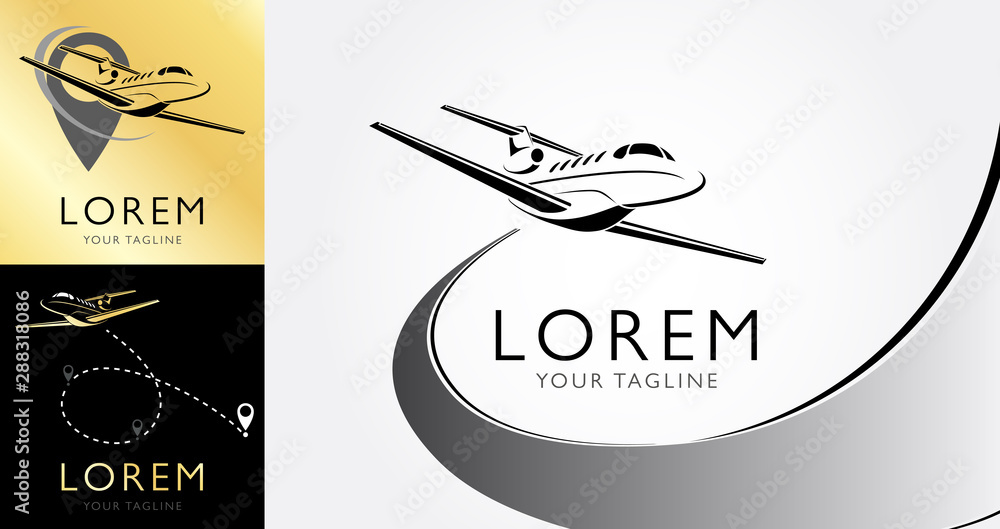 Plane Logo Design. Creative vector icon with plane and ellipse shape ...