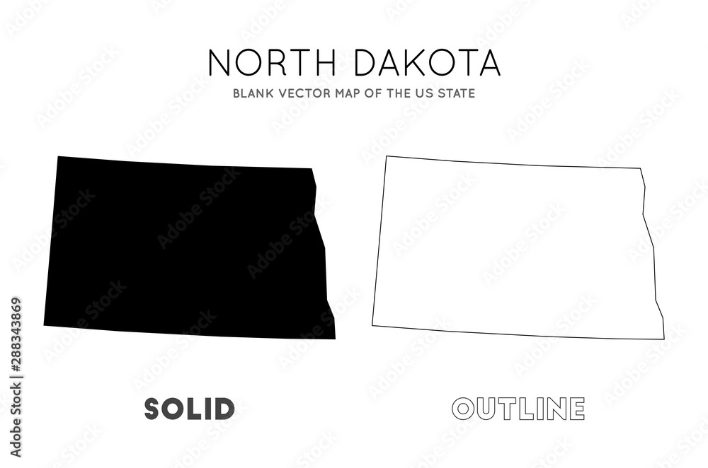 North Dakota map. Blank vector map of the Us State. Borders of North ...