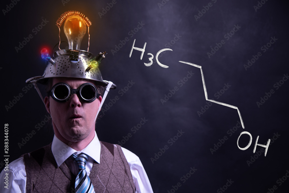 Nerd presenting handdrawn chemical formula of n-butanol 1-butanol Stock ...