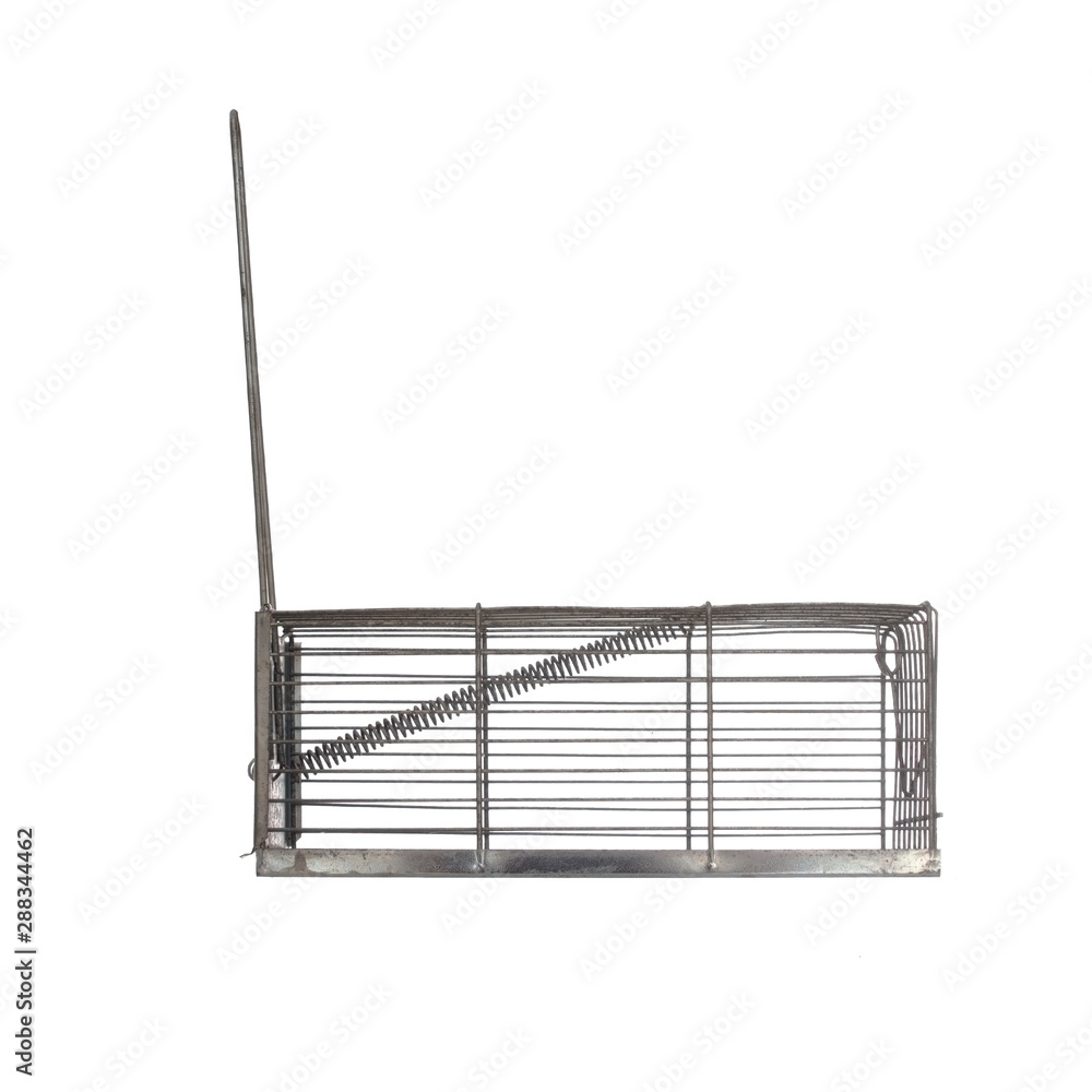 Humane type mousetrap, side view, isolated on white. Trap not set ...