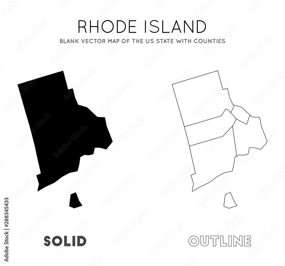 Rhode Island map. Blank vector map of the Us State with counties ...