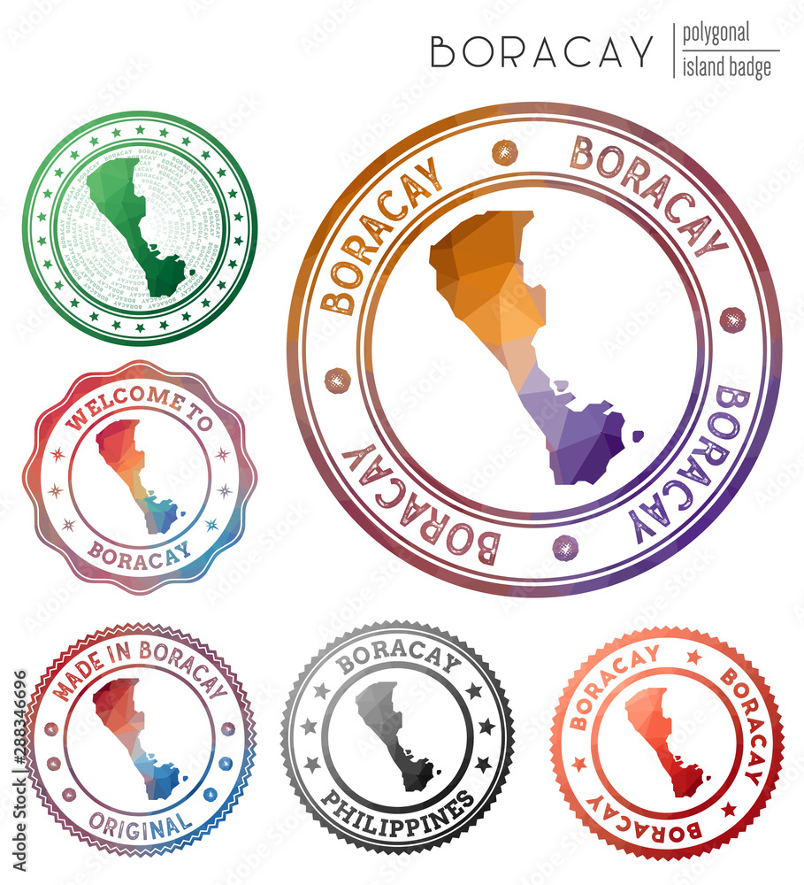 Boracay badge. Colorful polygonal island symbol. Multicolored geometric ...