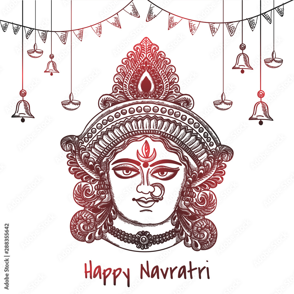 Vector Illustration sketching Of Happy Navratri Greeting Card Design ...