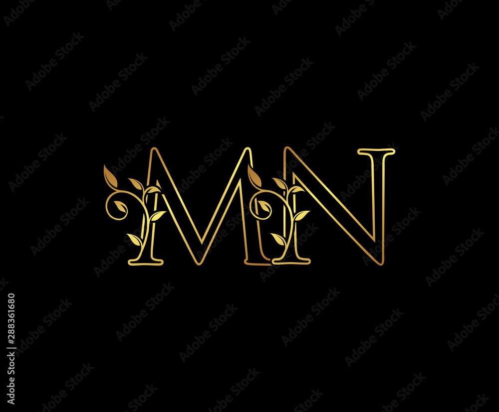 Initial letter M and N, MN, Gold Logo Icon, classy gold letter monogram ...