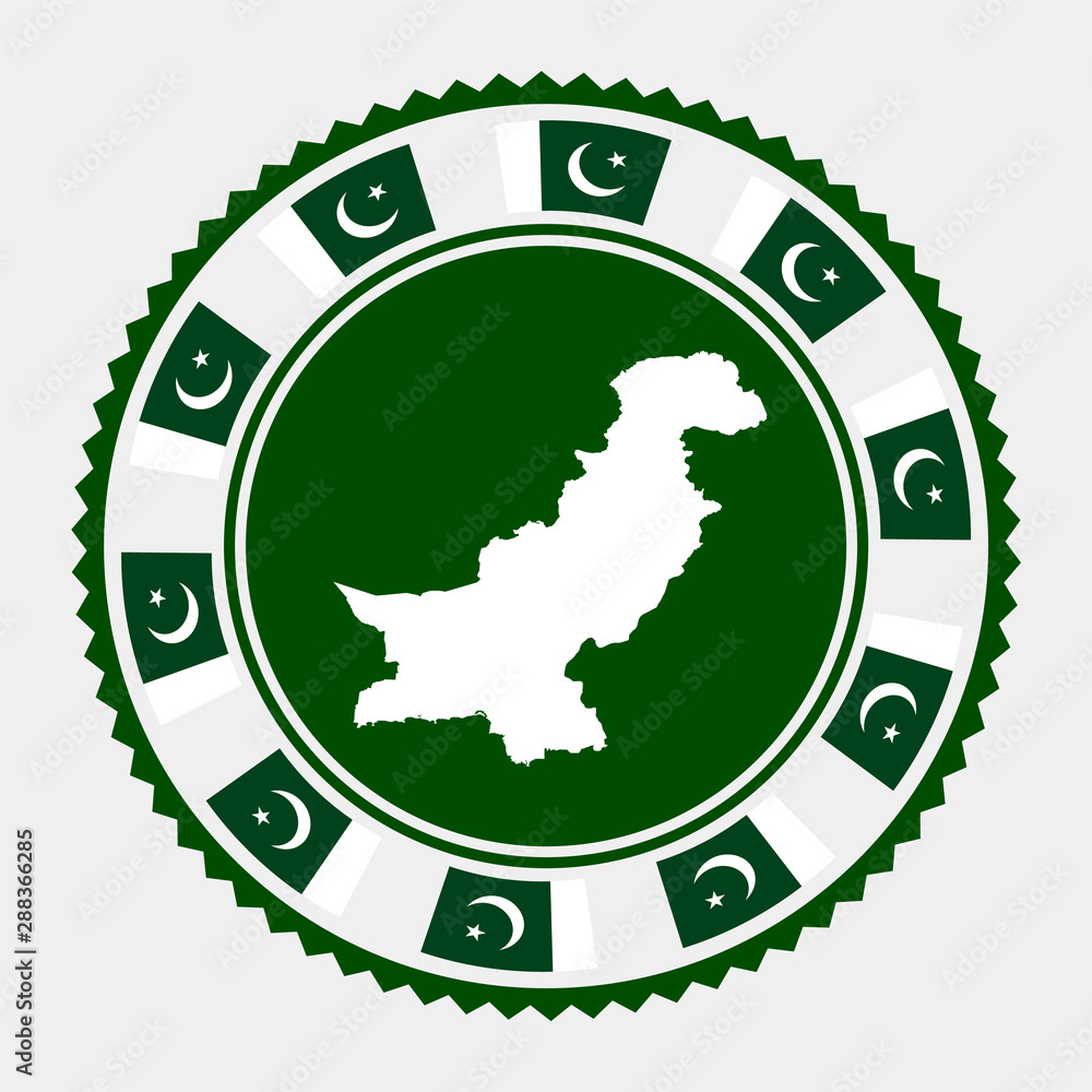 Pakistan flat stamp. Round logo with map and flag of Pakistan. Vector ...
