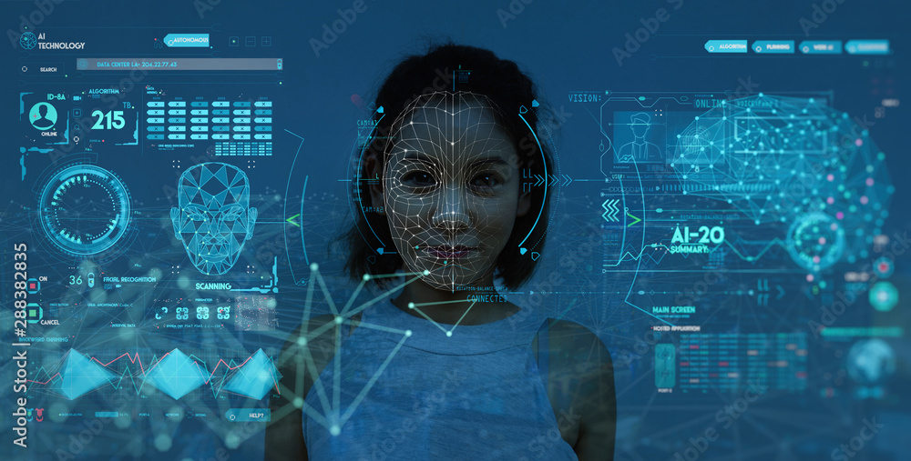 Facial Recognition System concept with Face Recognition and 3D scanning ...