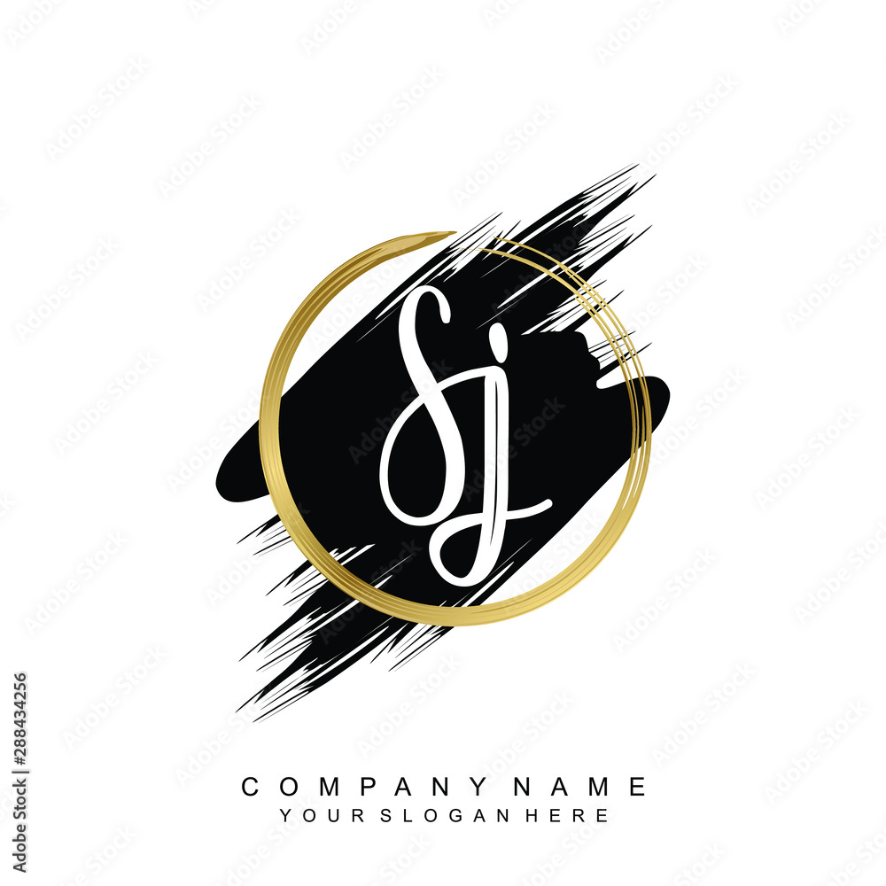 SJ initials handwriting logo, with brush template and brush circle ...