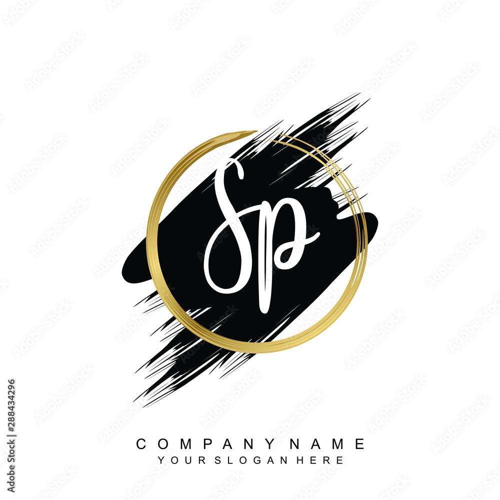 SP initials handwriting logo, with brush template and brush circle ...