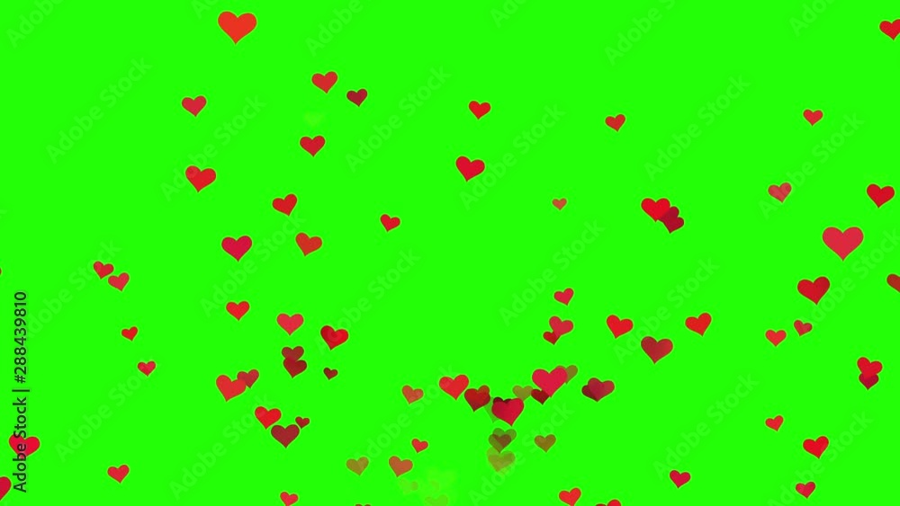 Explosion of tiny red hearts expanding on green screen or chroma key ...