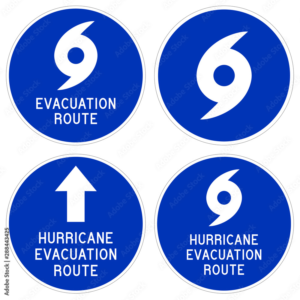 Vector illustration of a variety of blue and white hurricane evacuation ...