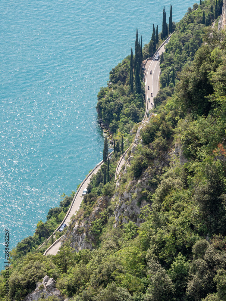 Lake Garda, Italy. Aerial view of the amazing and panoramic road built ...