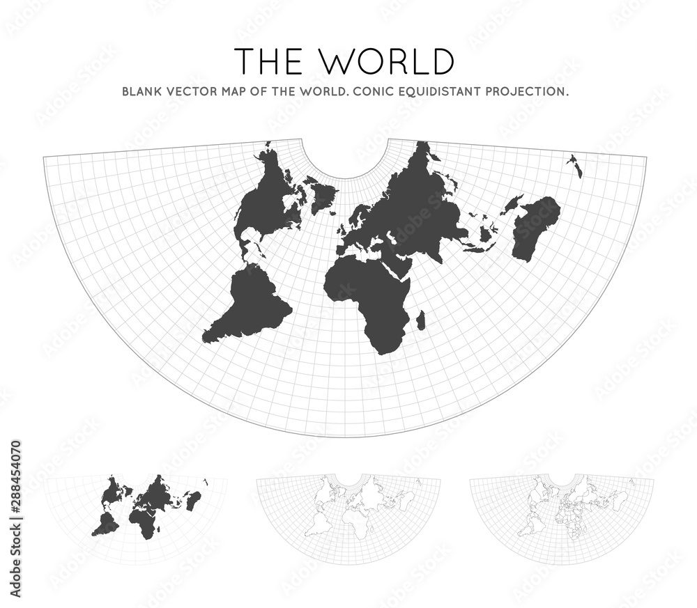 Map of The World. Conic equidistant projection. Globe with latitude and ...