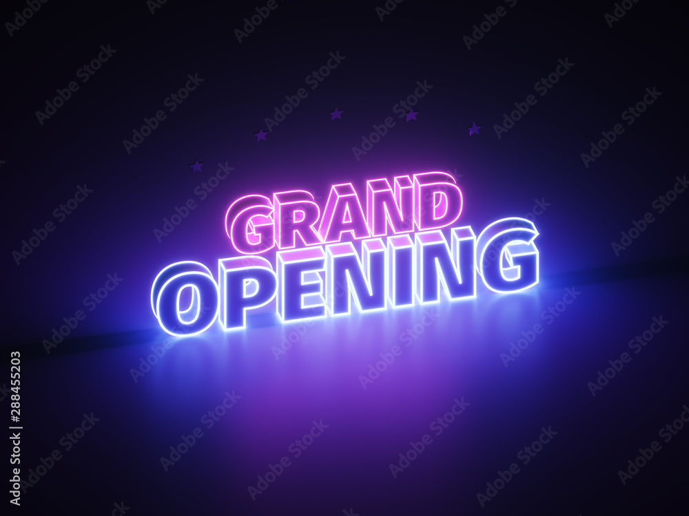 Neon grand opening banner style. Sign grand opening in neon light on ...