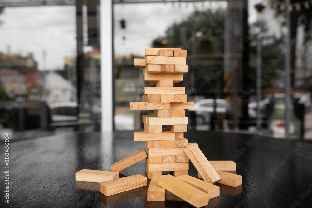 Wood block pile with architecture model with classic black tone ...