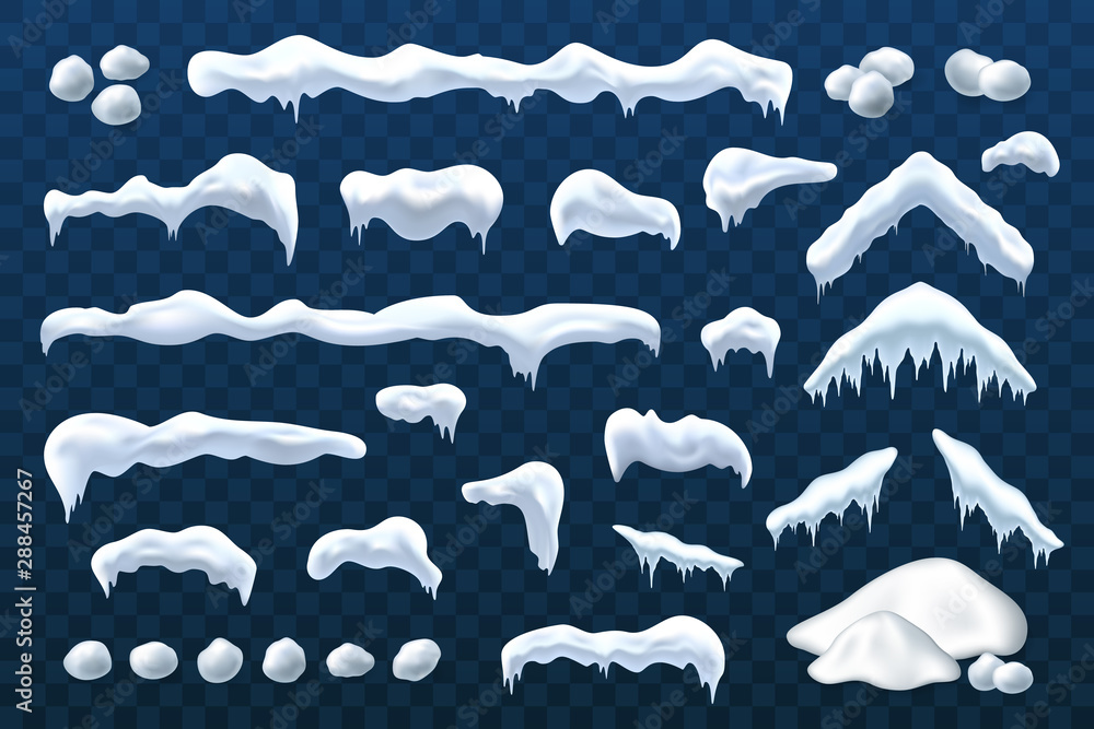 Snow ice set Winter roof cap design. White blue snow ball template ...