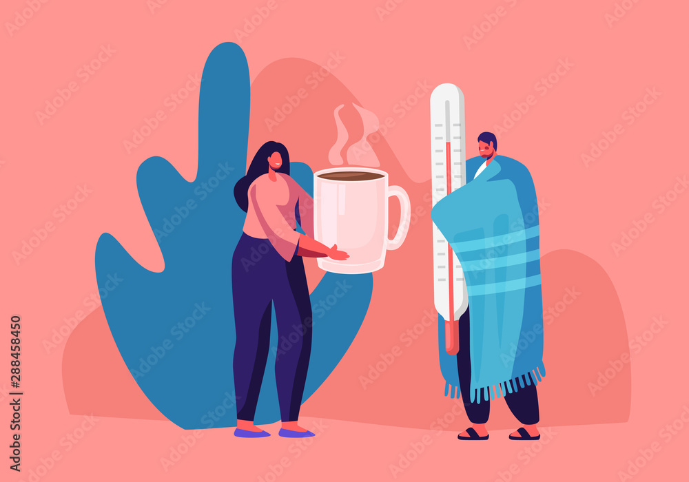 Flu and Sickness Concept with Sick Person Having Cold. Ill Man Wrapped ...