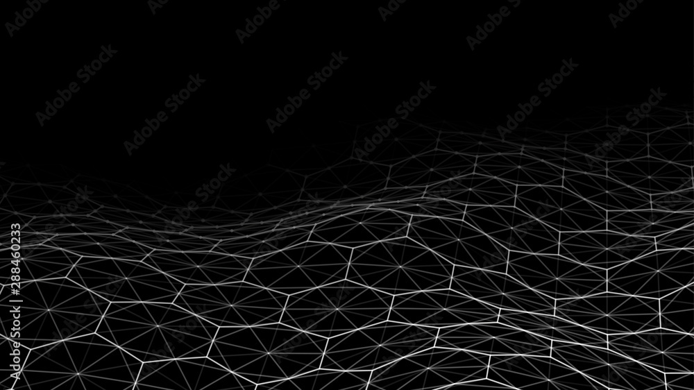 Big Data. Vector abstract futuristic digital landscape with particles ...