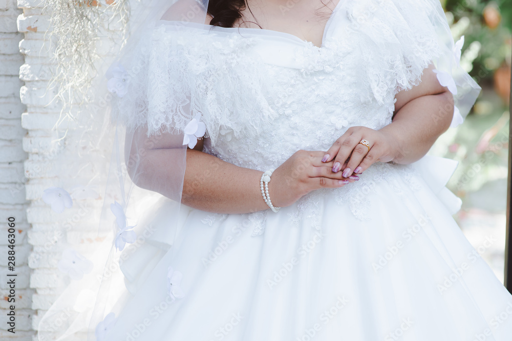 Happy overweight wedding dress and tuxedo or plus size newlywed or ...