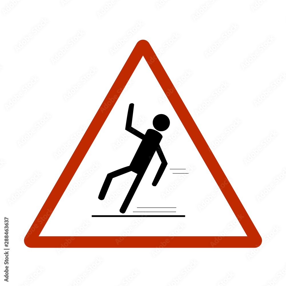 Slippery sidewalk. Sign danger on ice roadand wet sidewalk. Warning of ...