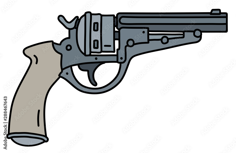 The hand drawing of a classic revolver Stock Vector | Adobe Stock