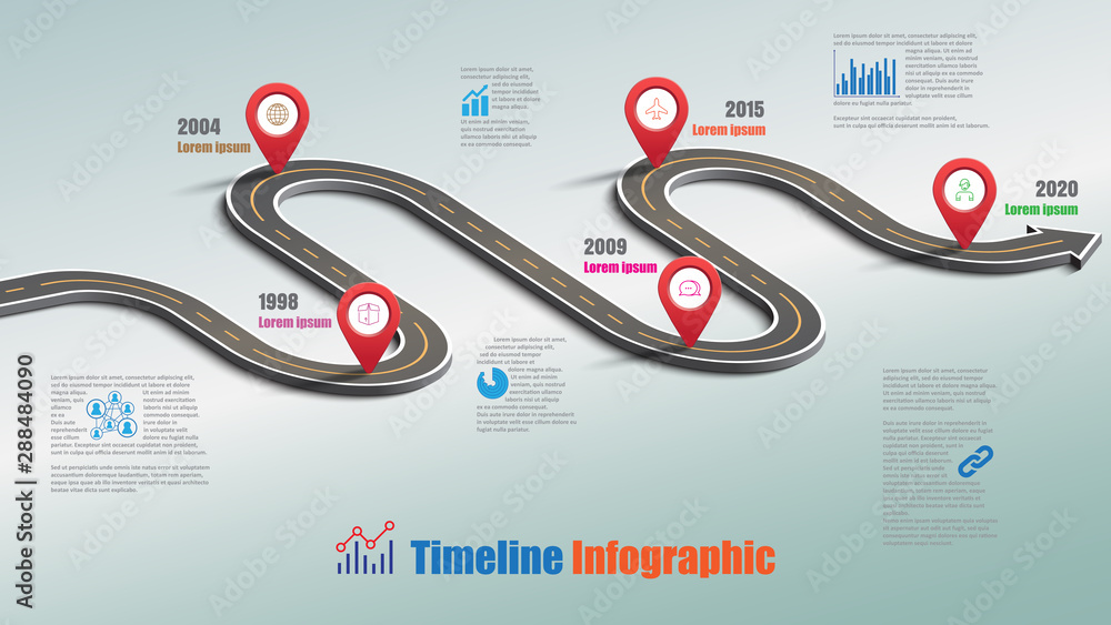 Business road map timeline infographic template with pointers designed ...