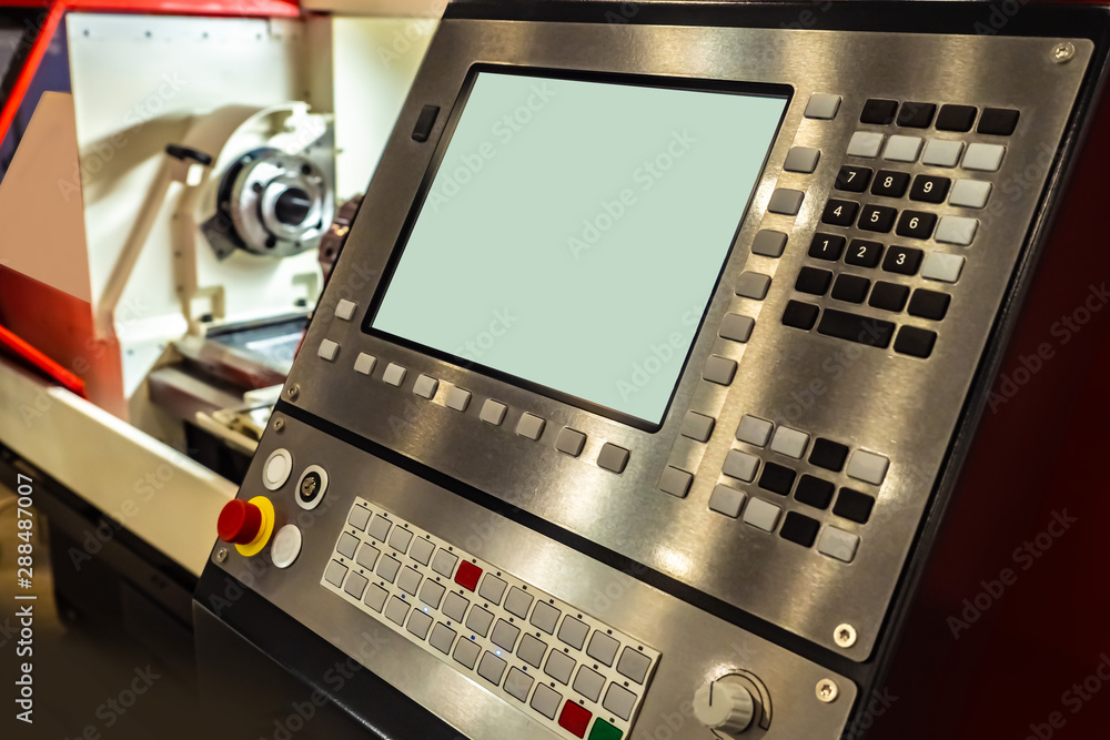 CNC equipment. The control panel of the machine. Computer management in ...