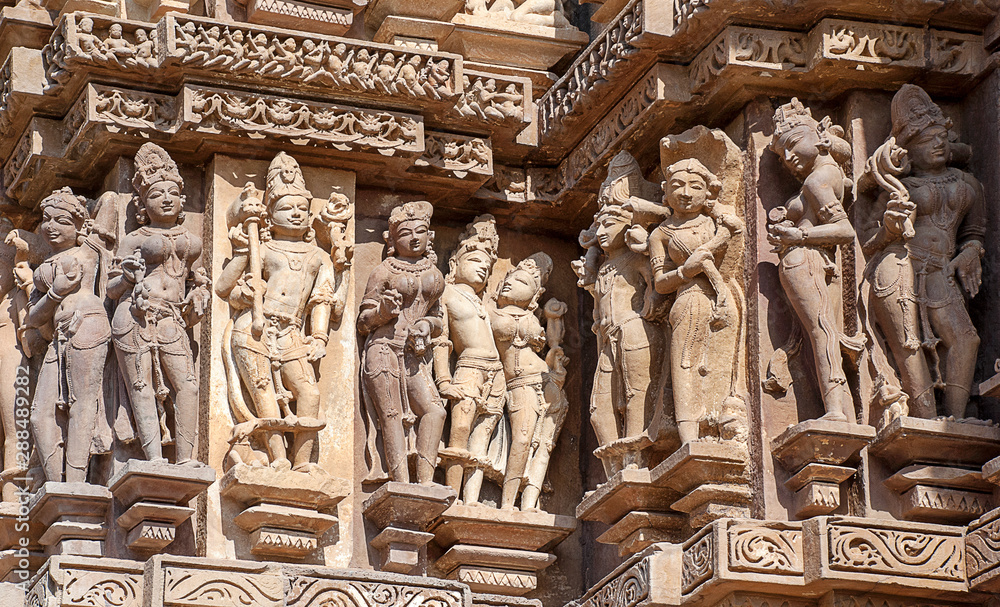 Sculptures on the walls of famous Khajuraho Temples in India. Khajuraho ...