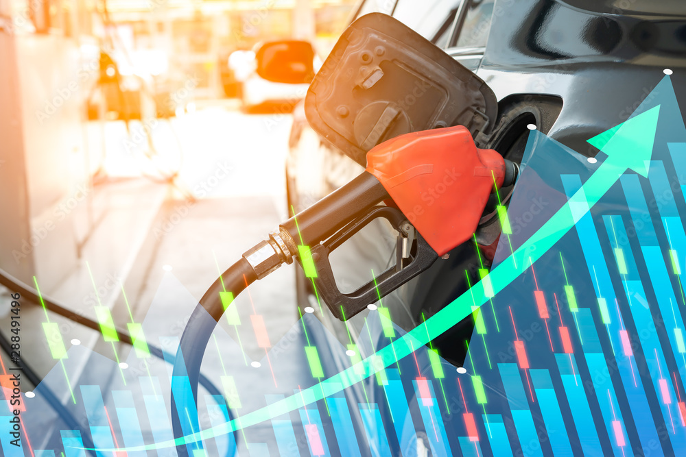 Close up of fuel monitoring system refueling a petroleum to vehicle and ...