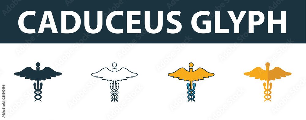 Caduceus Glyph icon set. Four elements in diferent styles from medicine ...