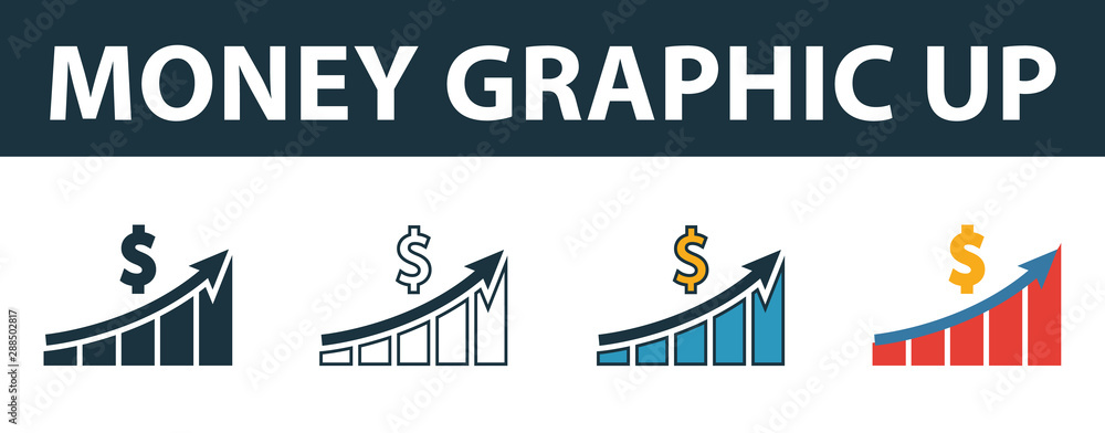 Money Graphic Up icon set. Four elements in diferent styles from money ...