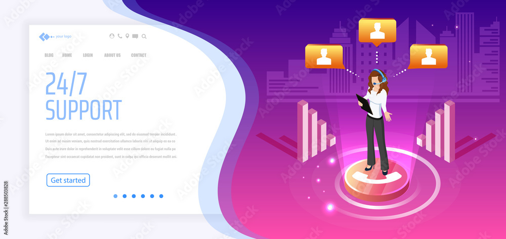 Vector template for website and app. Customer, client care and support ...