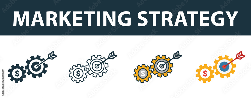 Marketing Strategy icon set. Four elements in diferent styles from ...