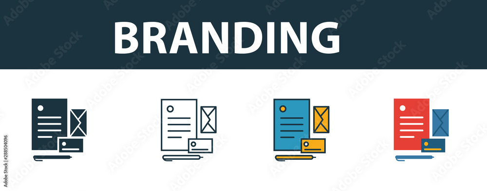 Branding icon set. Four elements in diferent styles from online ...