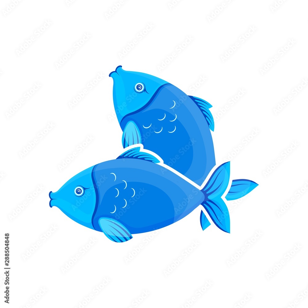 Vector graphic cartoon illustration. Two crossed blue fishes. Sea fish ...