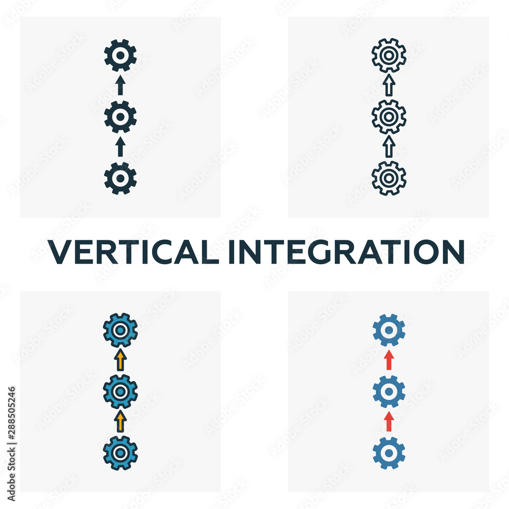 Vertical Integration Icon Set Four Elements In Diferent Styles From Industry 4 0 Icons
