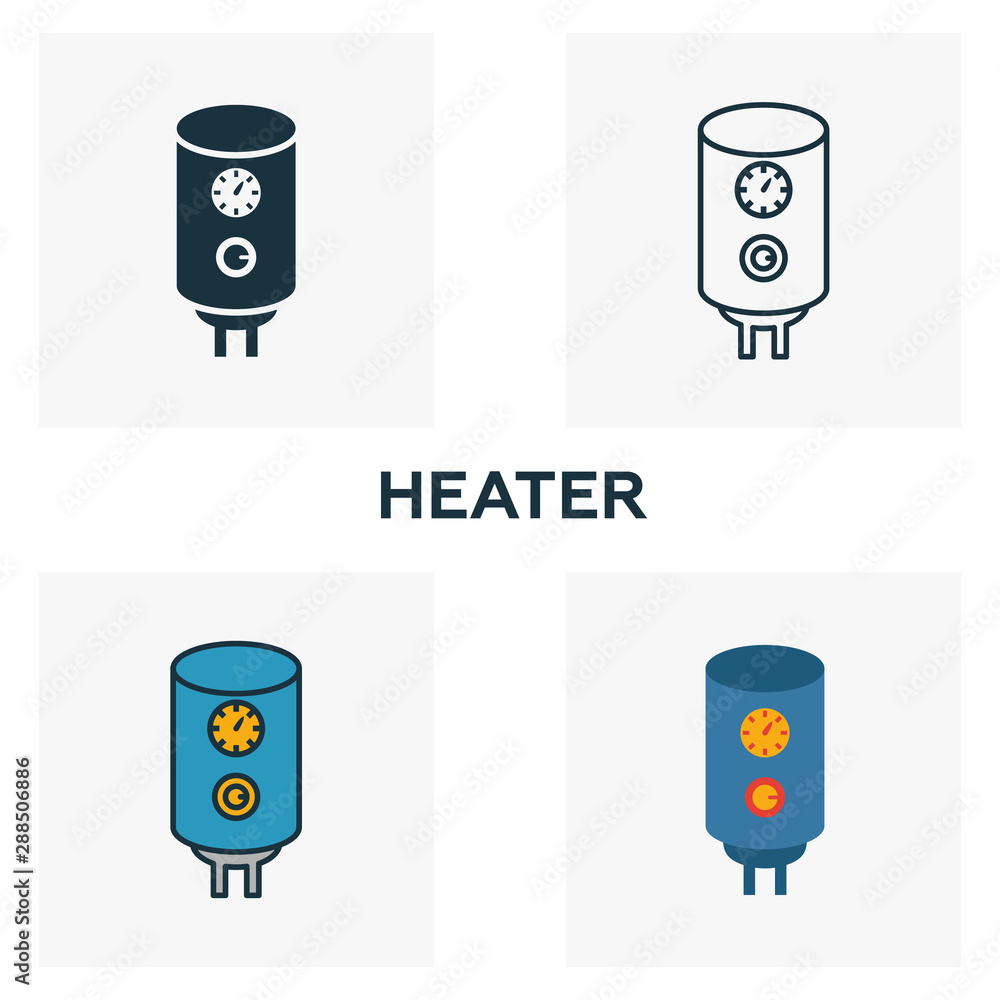 Heater icon set. Four elements in diferent styles from household icons ...
