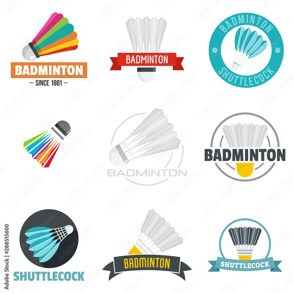 Shuttlecock logo set. Flat set of shuttlecock vector logo for web ...