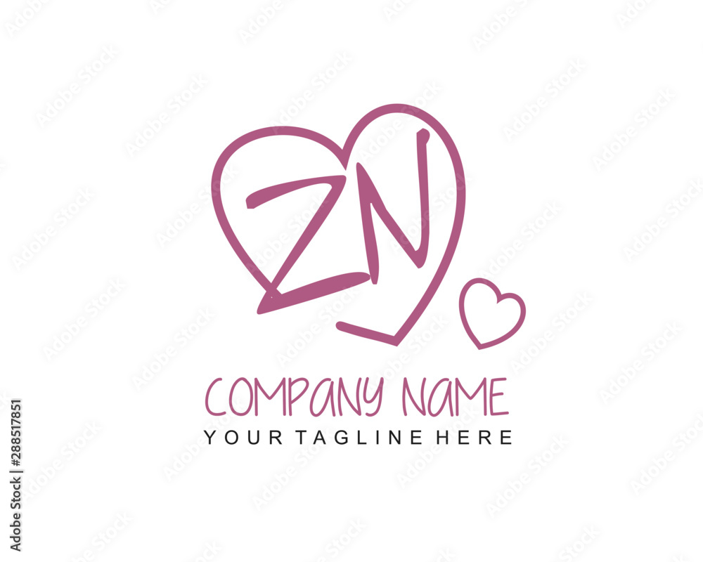 Initial letter ZN handwriting logo with heart template vector Stock Vector | Adobe Stock
