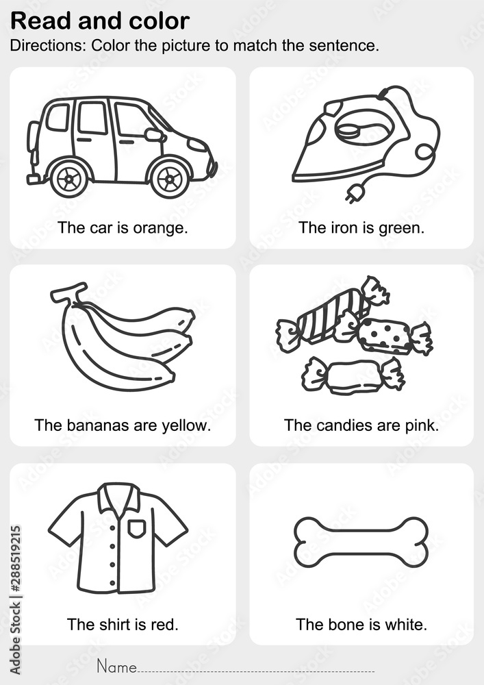 Read and color : Color the picture to match the sentence - worksheet ...