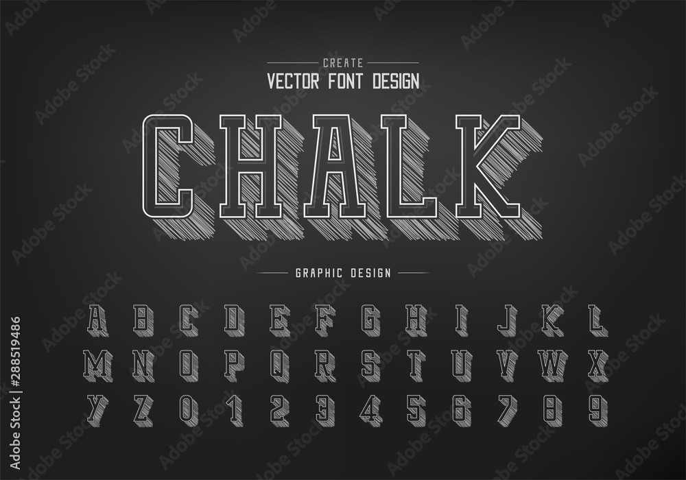 Pencil sketch shadow font and alphabet vector, Chalk typeface and ...