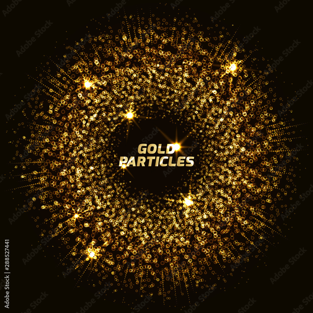 Circle of gold dust with lot of small particles and flickering sparks ...